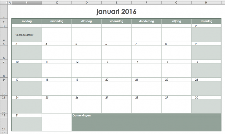 Agenda, kalender, weekrooster en weekplanning maken in Excel