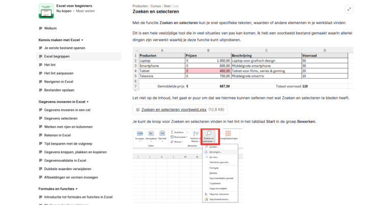 Excel voor beginners - Basis cursus voor eenmalig €75