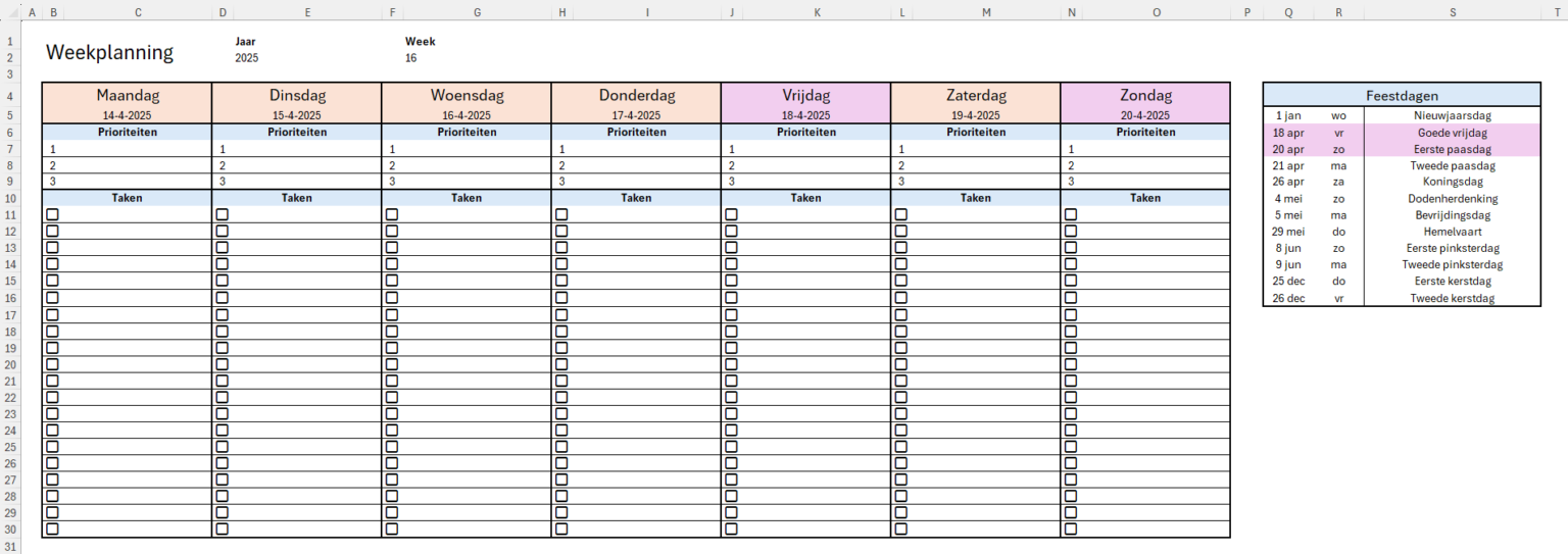 Week- en Jaarplanner in Excel template - Handleiding Excel