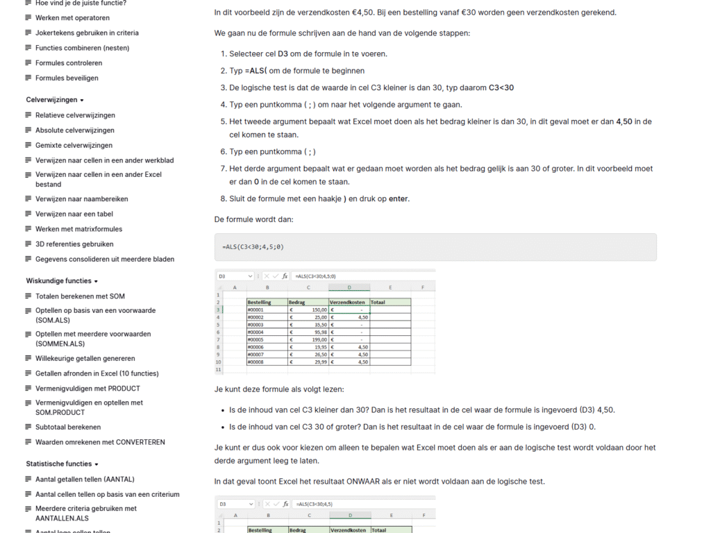 Cursus Formules en functies in Excel - 80 lessen voor eenmalig €149