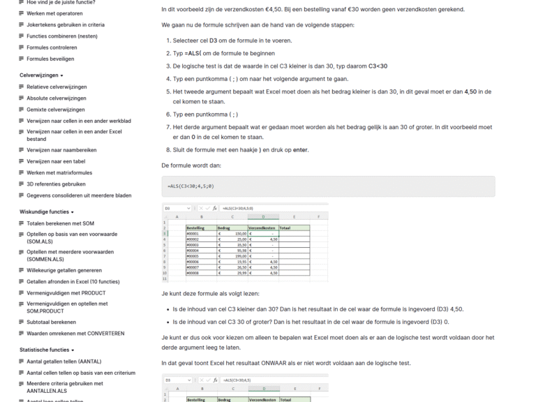 Cursus Formules en functies in Excel - 80 lessen voor eenmalig €149